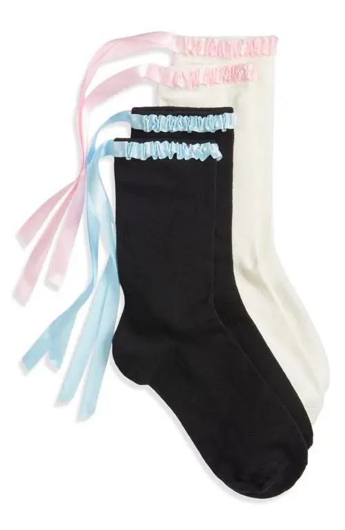 HIGH HEEL JUNGLE Lara Satin Ribbon Trim Crew Socks - Blue Pink
