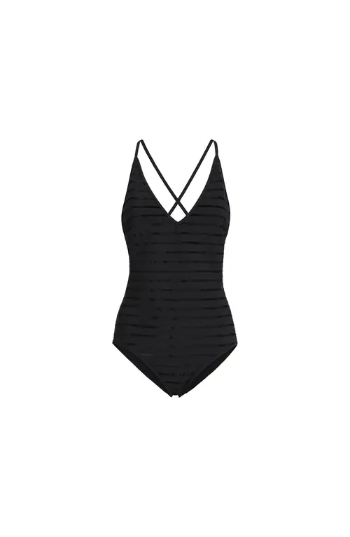 Brunello Cucinelli Striped One Piece Swimsuit - Lignite Grey