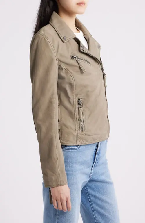 Mauritius Misty Star Back Detail Leather Moto Jacket - Sage