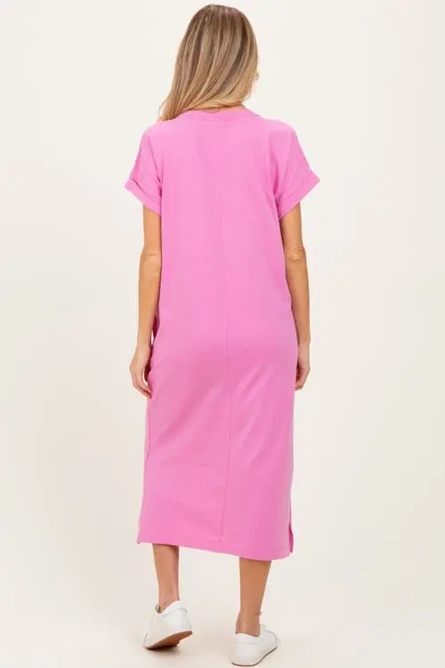 PINKBLUSH Maternity Midi T-shirt Dress With Pockets - Pink