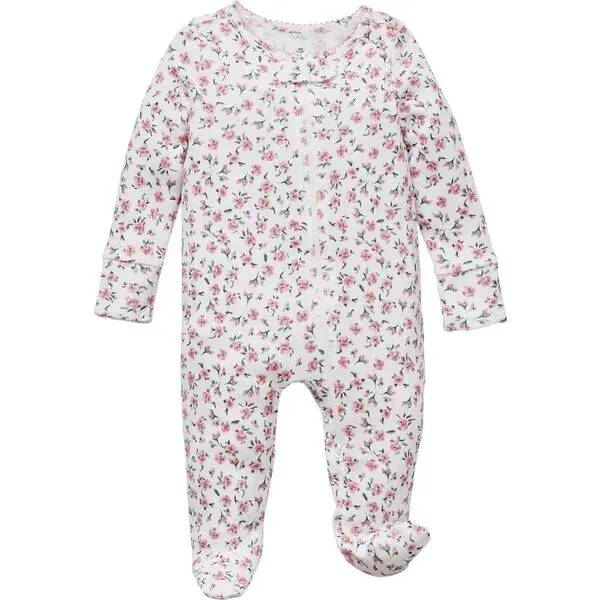 PETITE PLUME Pointelle Pima Cotton Zip Footie - Pink