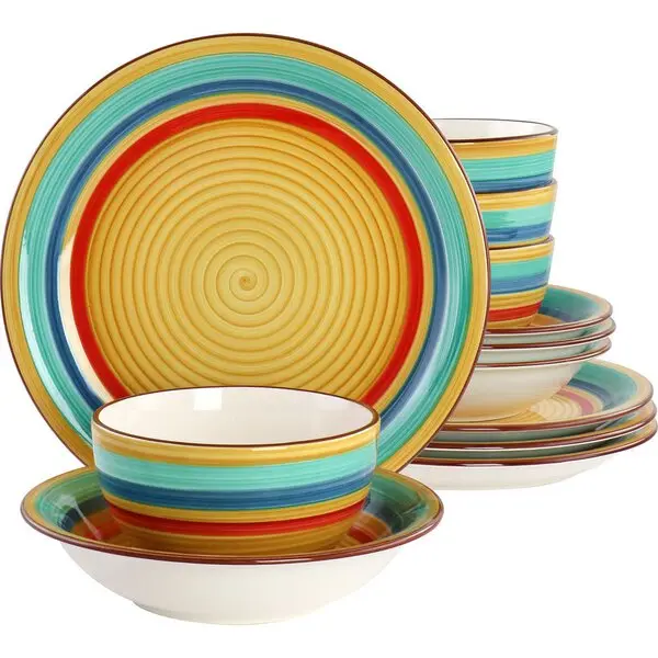 GIBSON HOME Rainbow 12 Piece Stoneware Dinnerware Set Multi - Yellow