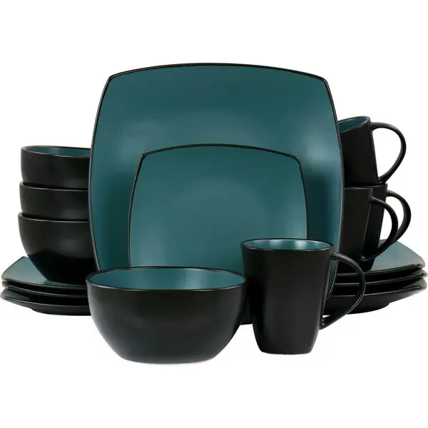 GIBSON ELITE 16 Piece Matte Glaze Square Dinnerware Set - Blue