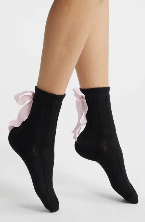 HIGH HEEL JUNGLE Cable-knit Crew Socks With Bow Detail - Black