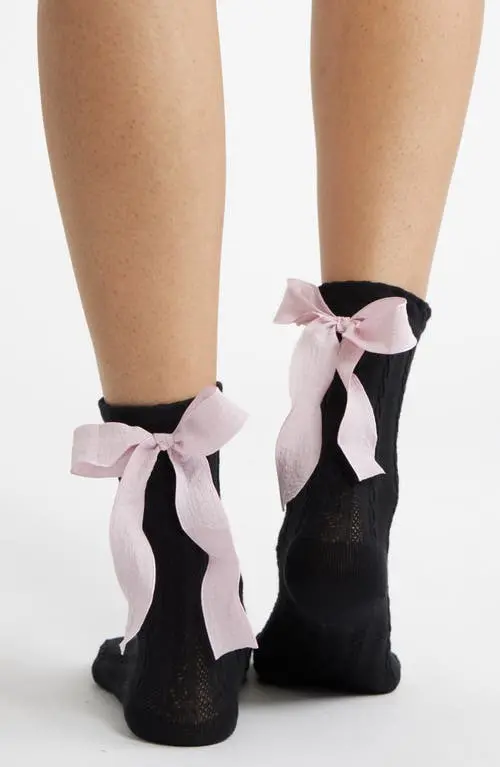 HIGH HEEL JUNGLE Cable-knit Crew Socks With Bow Detail - Black