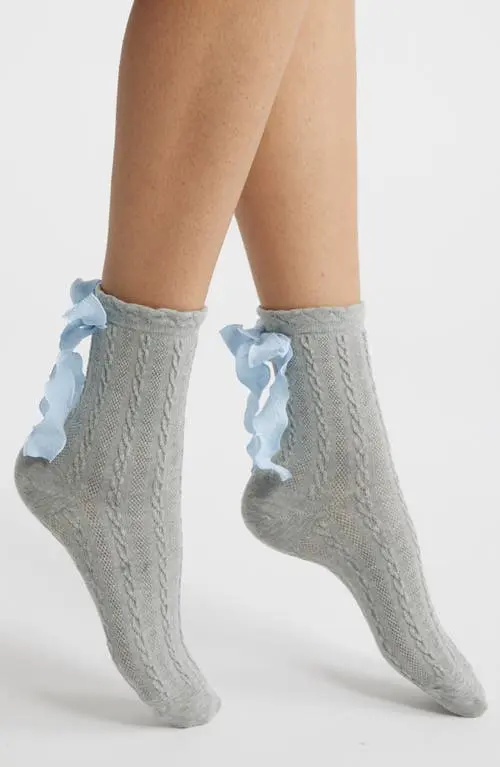 HIGH HEEL JUNGLE Cable-knit Crew Socks With Bow Detail - Grey