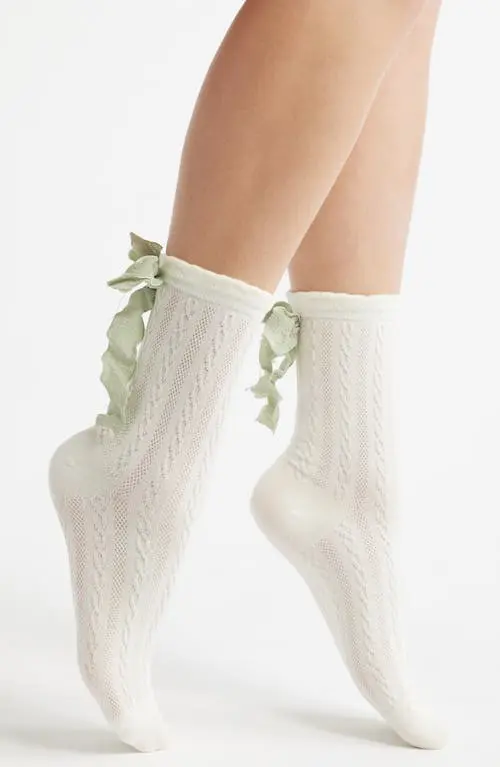 HIGH HEEL JUNGLE Cable-knit Crew Socks With Bow Detail - White