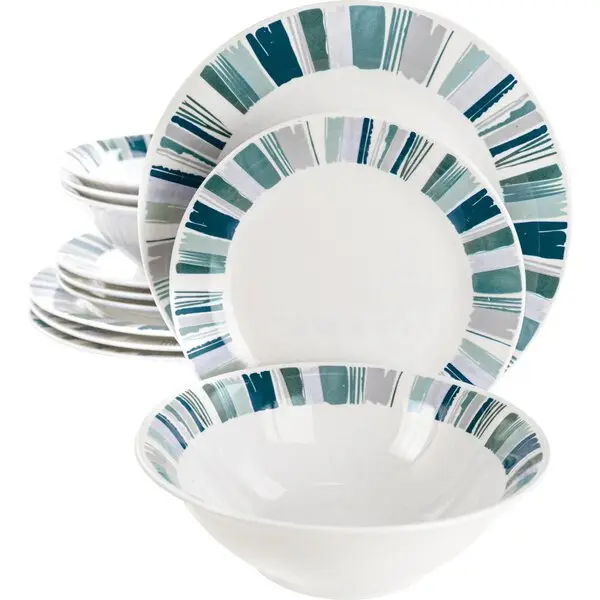 GIBSON HOME Orleans 12 Piece Round Ceramic Dinnerware Set - Blue