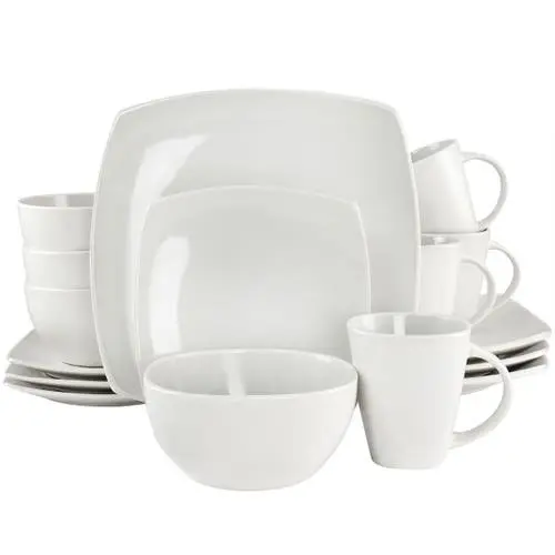 SOHO LOUNGE Bright Shell 16 Piece Square Stoneware Dinnerware Set - White