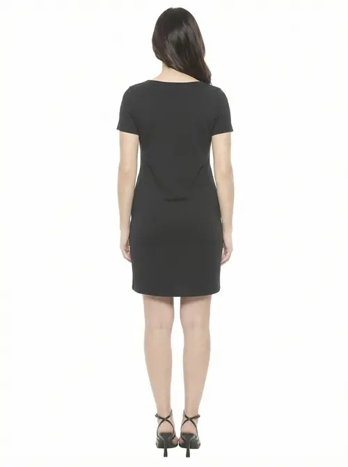 24SEVEN COMFORT APPAREL Maternity Short Sleeve Mini Shift Dress - Black