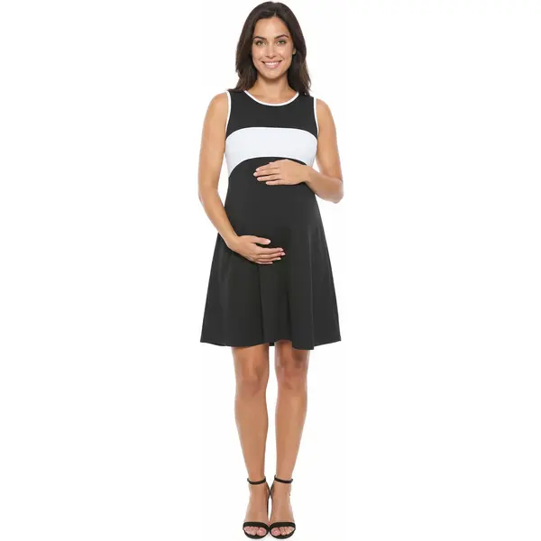 24SEVEN COMFORT APPAREL Maternity Sleeveless Knee Length A-line Dress - Black