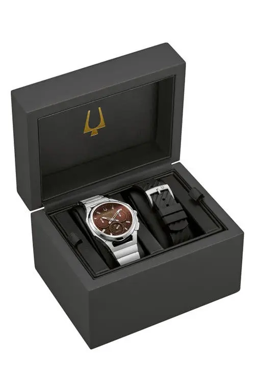 Bulova Curv Progressive Chronograph Bracelet Watch Set - Silver-tone