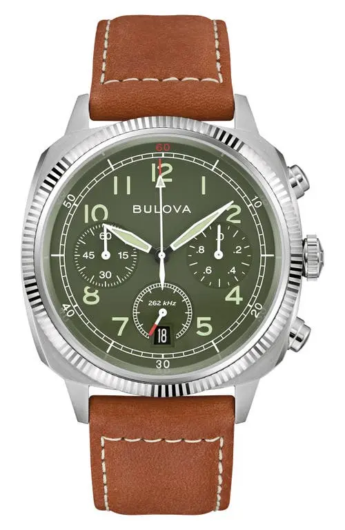 Bulova Military Vwi Chronograph Leather Strap Watch - Brown