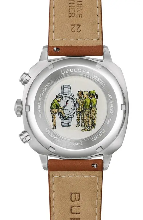 Bulova Military Vwi Chronograph Leather Strap Watch