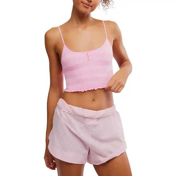 Free People Snap Into It Crop Pajama Henley Tank - Neon Gumdrops