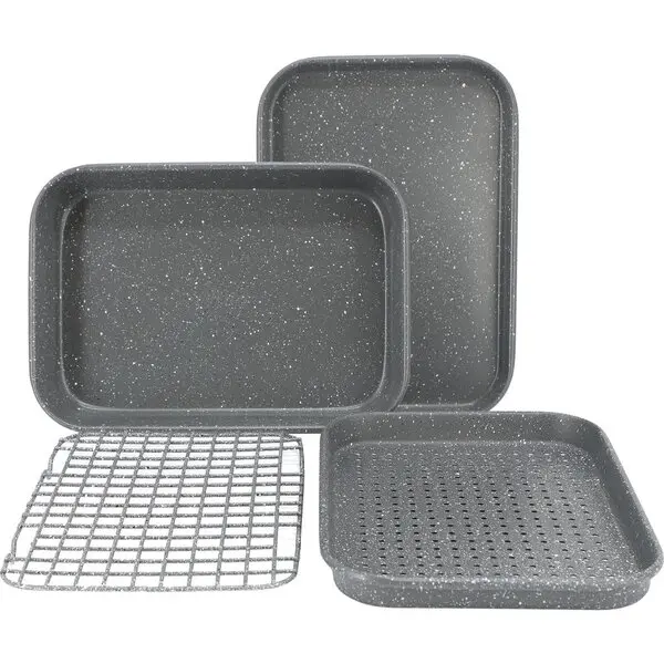 OSTER Stone 4 Piece Nonstick Carbon Steel Toaster Oven Bakeware Set - Grey