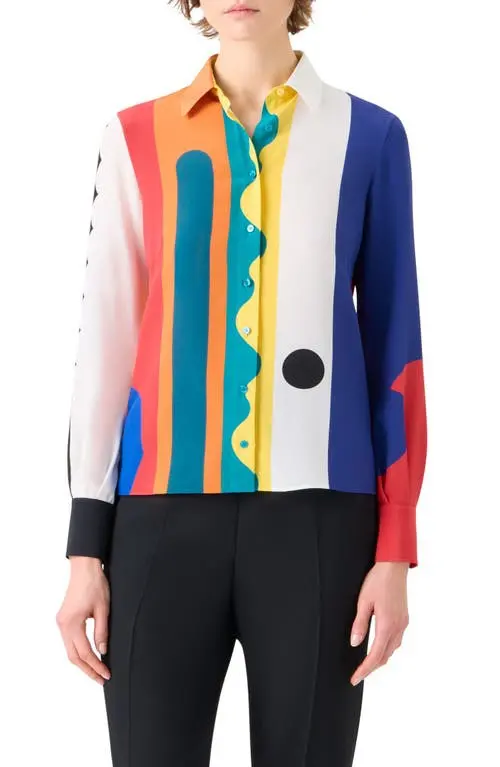 Akris Paravent Print Silk Shirt - Orange Multicolor