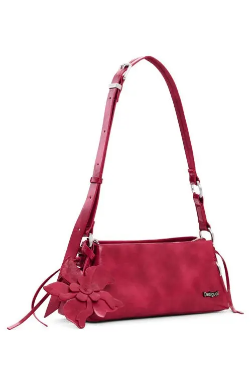 Desigual Faux Leather Crossbody Bag With Floral Charm - Red