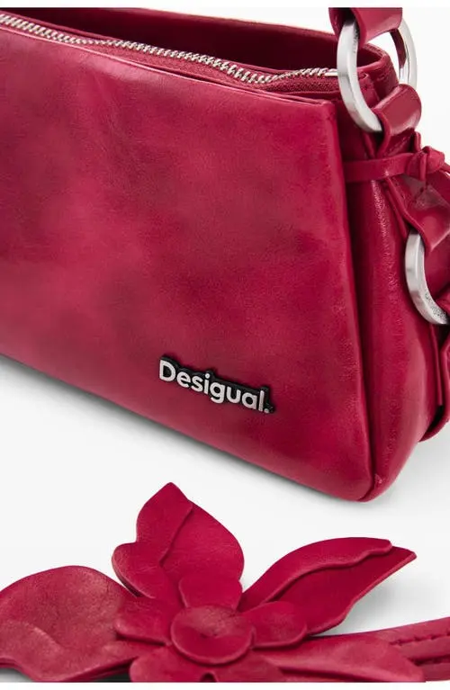 Desigual Faux Leather Crossbody Bag With Floral Charm - Red