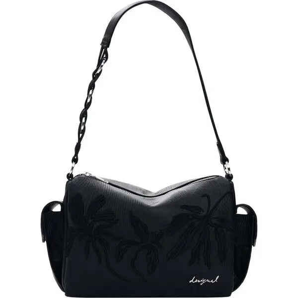 Desigual Floral Embroidered Faux Leather Shoulder Bag