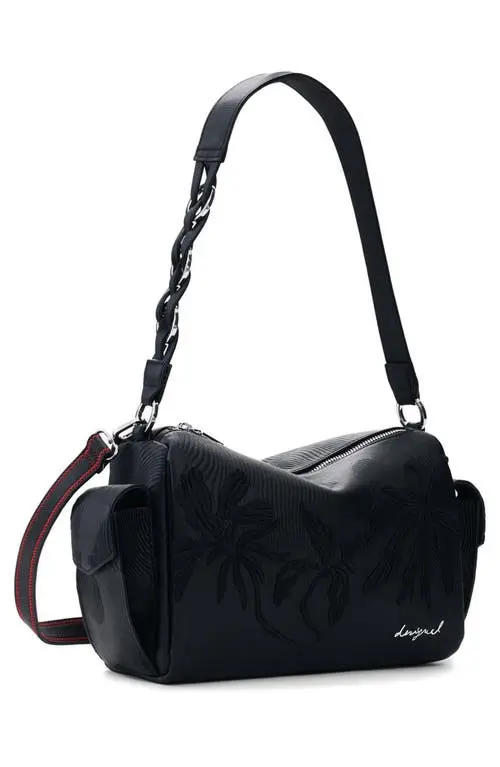 Desigual Floral Embroidered Faux Leather Shoulder Bag