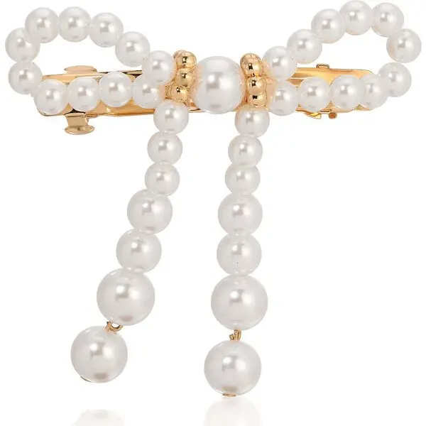 Ettika Faux Pearl Bow Barrette - Gold