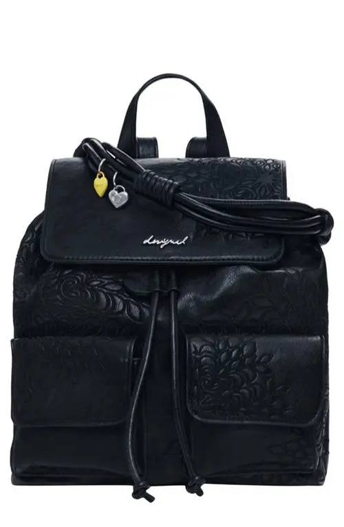 Desigual Mini Floral Embossed Convertible Backpack - Black