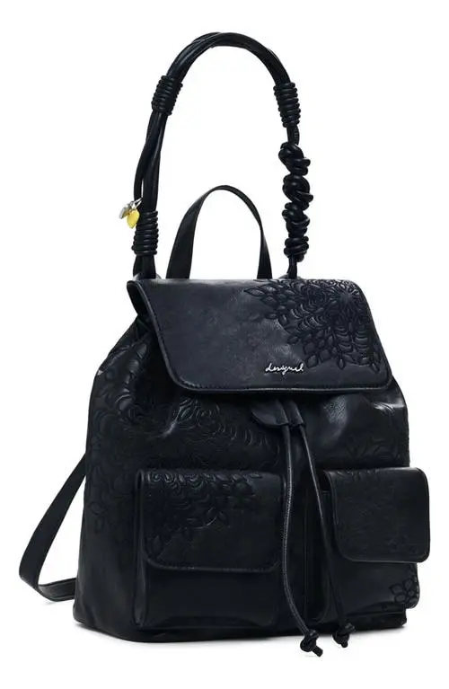 Desigual Mini Floral Embossed Convertible Backpack - Black