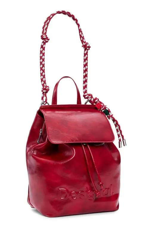 Desigual Mini Logo Embossed Convertible Faux Leather Backpack