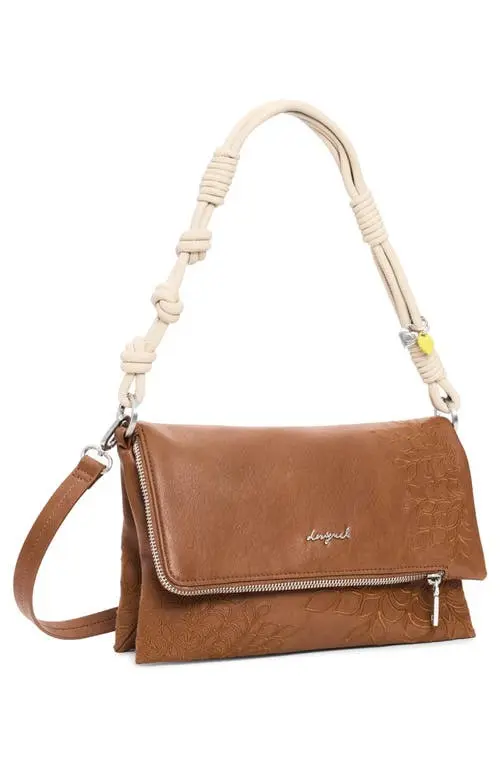 Desigual Embroidered Logo Charm Crossbody Bag - Camel