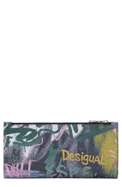Desigual Logo Print Continental Wallet - Black Multi