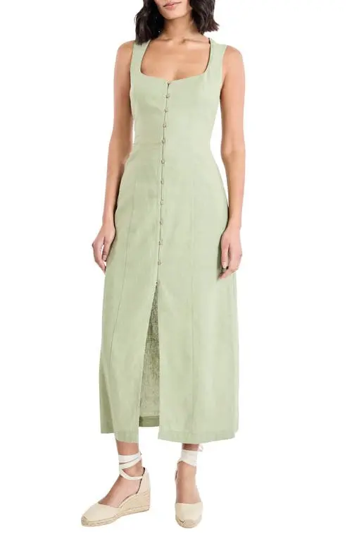 THE GOOD JOURNEY Sleeveless Linen Blend Maxi Dress - Sage