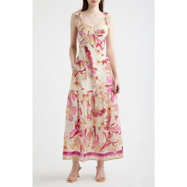 CIEBON Anisha Tie Strap Floral Maxi Dress