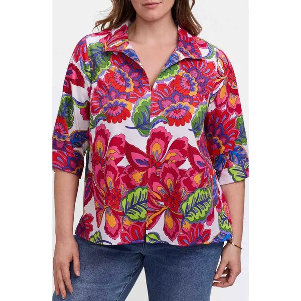 Foxcroft Agnes Paradise Blooms Cotton Popover Top