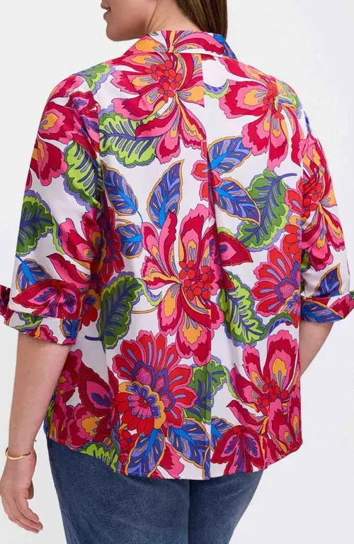 Foxcroft Agnes Paradise Blooms Cotton Popover Top
