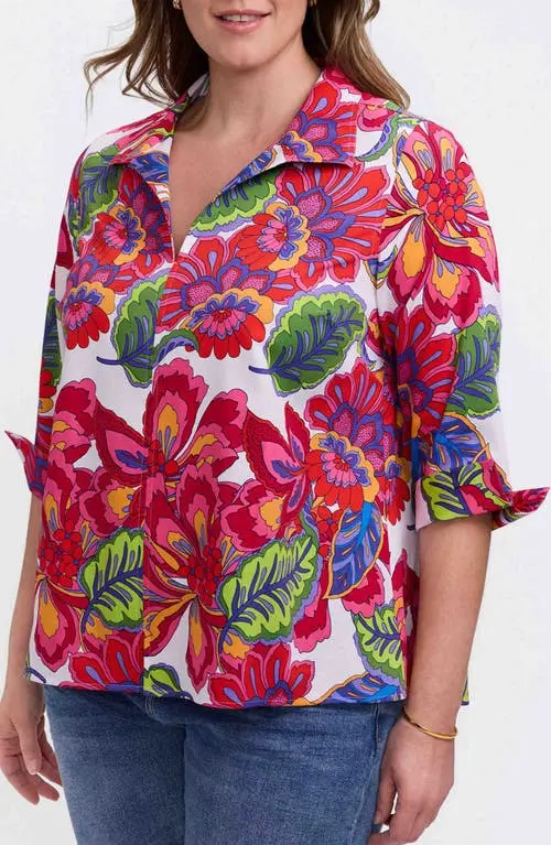 Foxcroft Agnes Paradise Blooms Cotton Popover Top