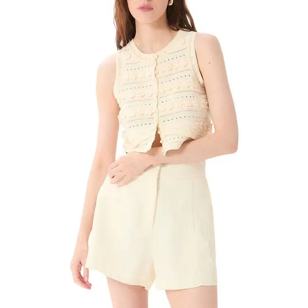 Deluc Malta Floral Appliqué Pointelle Vest - Ecru