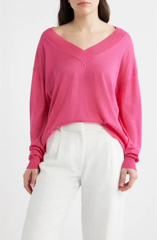 Deluc Drop Shoulder Cotton-blend Sweater - Fuchsia