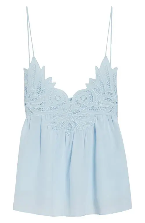 Ulla Johnson Rosie Lace Appliqué Silk Tank - Adriatic
