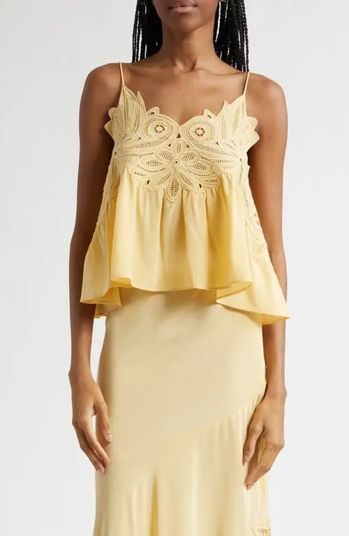 Ulla Johnson Rosie Lace Appliqué Silk Tank - Dandelion