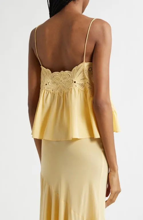 Ulla Johnson Rosie Lace Appliqué Silk Tank - Dandelion