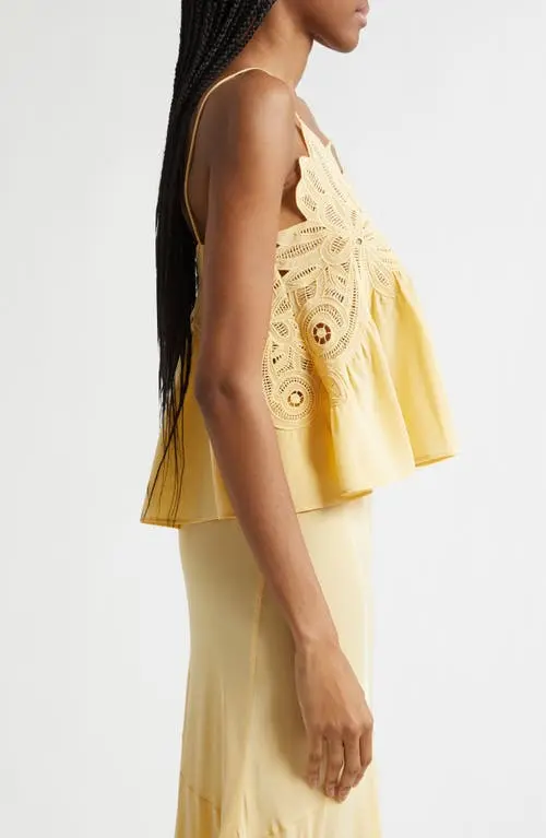 Ulla Johnson Rosie Lace Appliqué Silk Tank - Dandelion