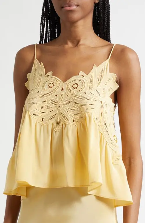 Ulla Johnson Rosie Lace Appliqué Silk Tank - Dandelion