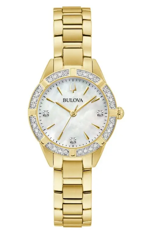 Bulova Sutton Mother-of-pearl & Diamond Bracelet Watch - Goldone