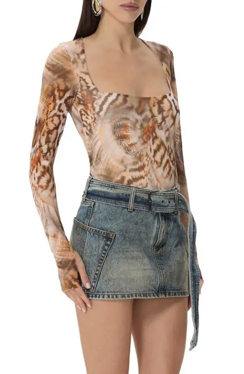 AFRM Ines Abstract Print Mesh Top - Ember Swirl Shell