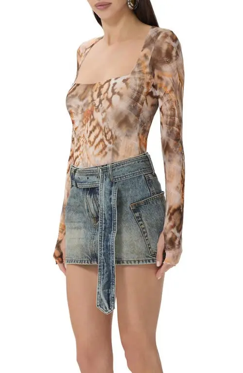 AFRM Ines Abstract Print Mesh Top - Ember Swirl Shell