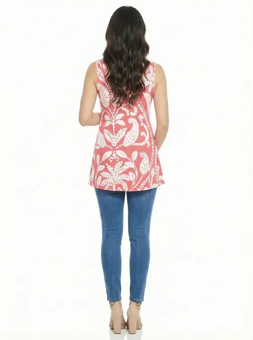 24SEVEN COMFORT APPAREL Maternity Paisley Scoop Neck Tunic Tank Top