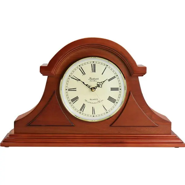 BEDFORD CLOCK COLLECTION 17.75in Tambour Mantel Clock With Chimes - Mahogany