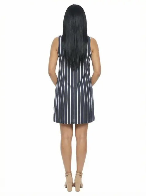 24SEVEN COMFORT APPAREL Maternity Striped Mini Shift Dress - Navy Multi