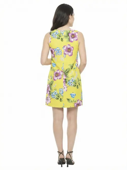 24SEVEN COMFORT APPAREL Maternity Floral A-line Mini Shift Dress - Yellow Multi